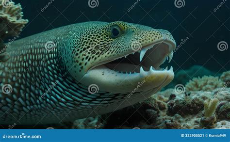 A Moray Eel With A Mouth Full Of Teeth Is Swimming In The Ocean The