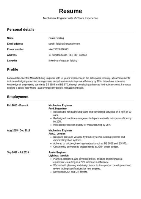 Cv Example Engineering Jobseeker