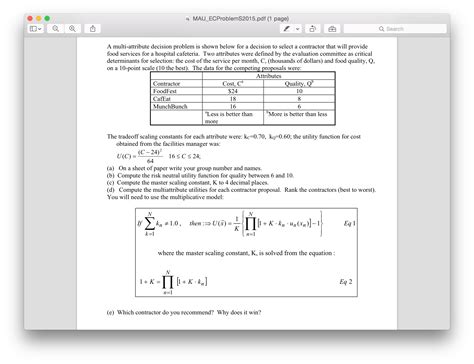 Solved Mau Ecproblems2015pdf 1 Page A Multi Attribute
