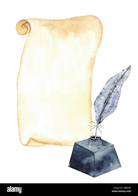 Vintage Writing Concept With Scroll Feather Inkwell Nostalgic Design