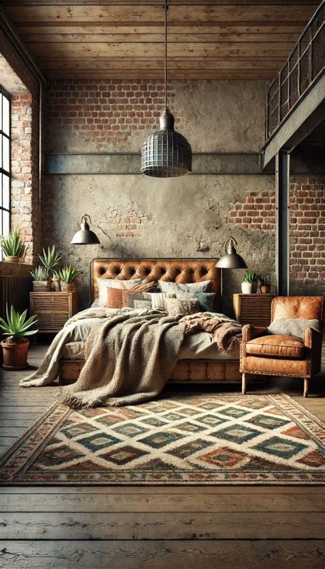 Rustic Industrial Comfort A Boho Inspired Bedroom In 2024 Brick Bedroom Bedroom Inspiration