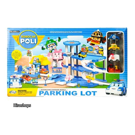 Robocar Poli New Cartoon Parking Lot Polycar Poly Can Run On The Rail 4 Operating Cars Easy To