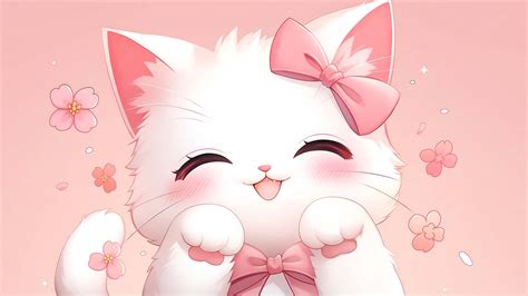 Cute Kitty Pink Bow Desktop Wallpaper Download In Hd And 4k 🌸🐾