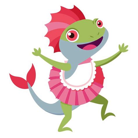 Frilled Lizard Dancing Kawaii Premium Ai Generated Vector