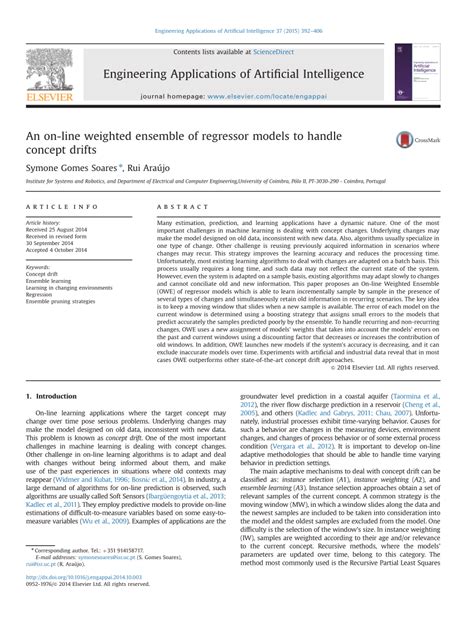 Pdf An On Line Weighted Ensemble Of Regressor Models To Handle Concept Drifts