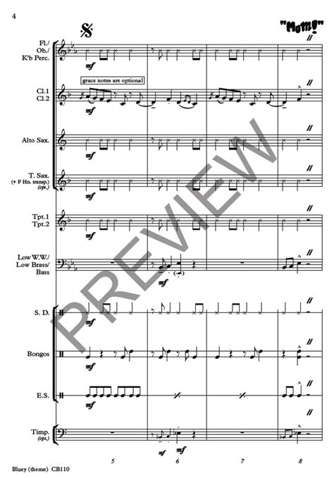 Bluey Theme Song For Concert Band Pdf Print Music Score And Parts