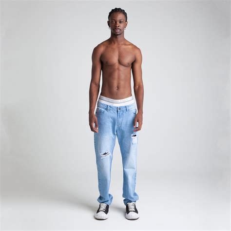 Jean Denim Bota Recta Hombre Azul Claro Roto Buds Buds Street Loyalty