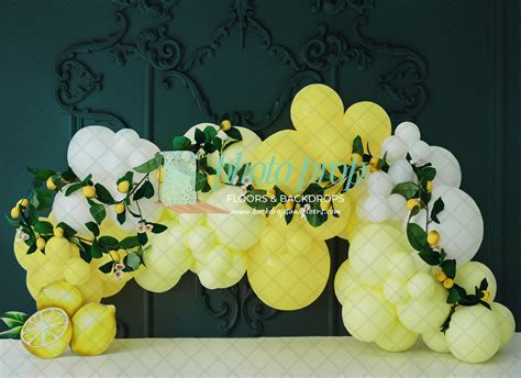 Lemons Lemonade Stand Photography Backdrop Green Yellow Summer
