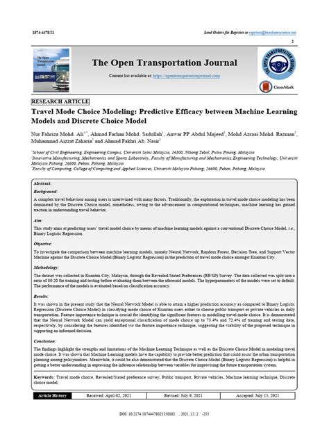 travel mode choice modeling predictive efficacy between machine