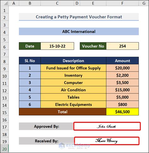 How To Create A Petty Cash Payment Voucher Format In Excel Steps