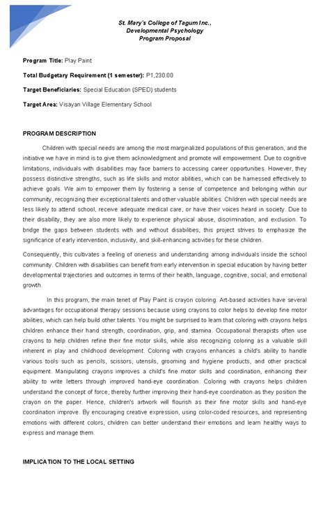 Dev Psych Program Proposal Developmental Psychology Program Proposal