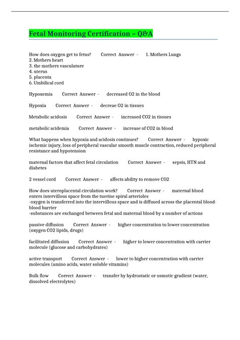 Fetal Monitoring Certification Qanda Fetal Monitoring Certification