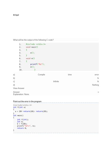 What Will Be The Output Of The Following C Code Pdf C Programming Language Computer Science