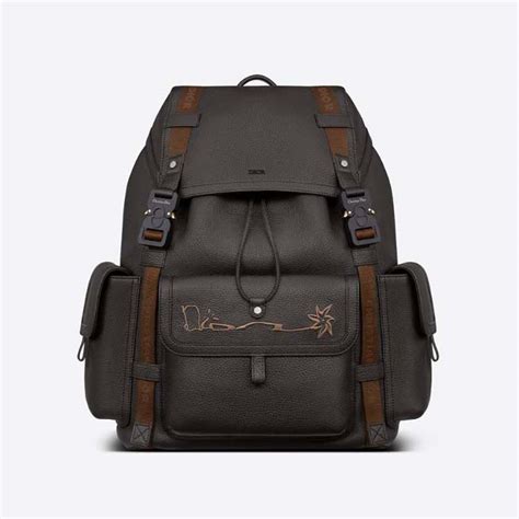 Dior Men Hit The Road Cactus Jack Dior Backpack Black Grained Calfskin