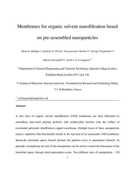 Pdf Membranes For Organic Solvent Nanofiltration Based On