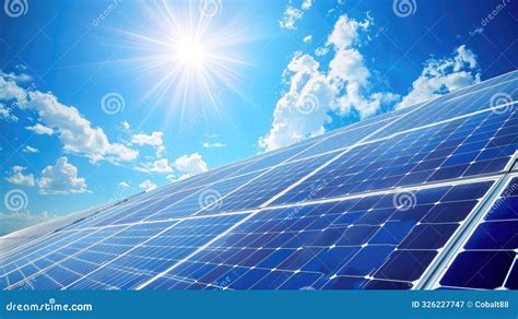 Photovoltaic Solar Panels On Sunset Sky Background Green Energy Concept Background Stock