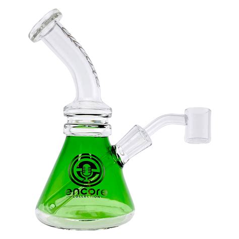 Encore Glass Beaker Base Dab Rig Bent Mouthpiece And Green Base