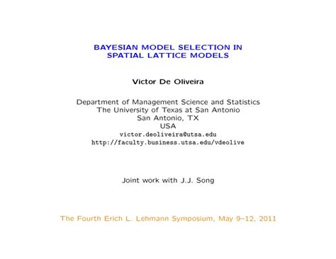 PPT BAYESIAN MODEL SELECTION IN SPATIAL LATTICE MODELS Victor De PowerPoint Presentation