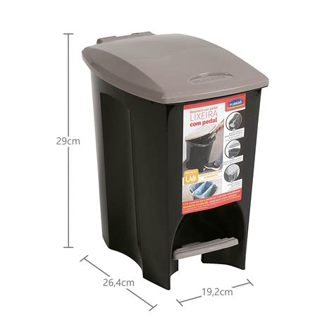 Lixeira Com Pedal Preta Plasútil Ecoblack 7 Litros Zaffari