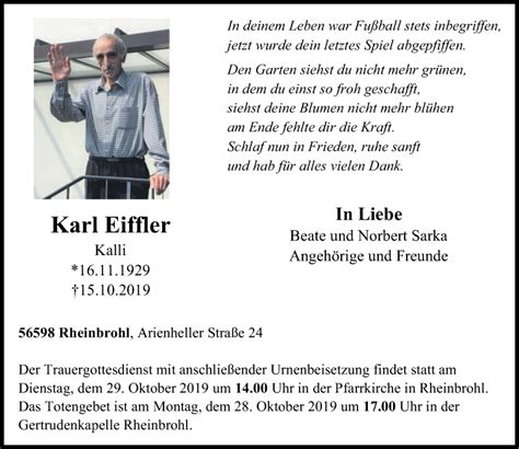 Traueranzeigen Von Karl Eiffler Rz Trauerde