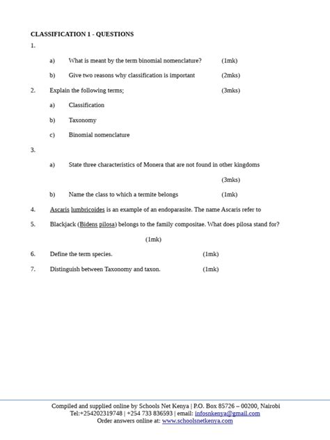 Classfication 1 Revision Pdf