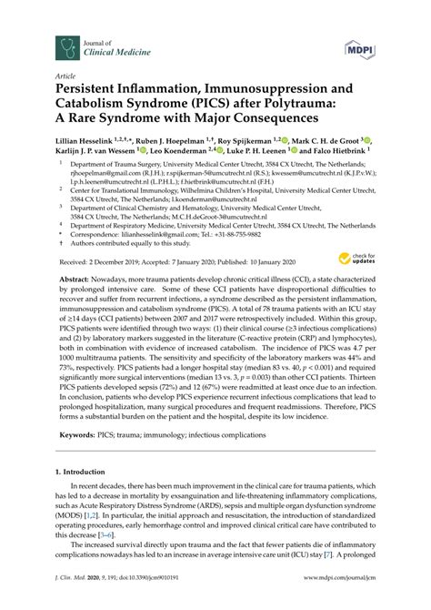 Pdf Persistent Inflammation Immunosuppression And Catabolism