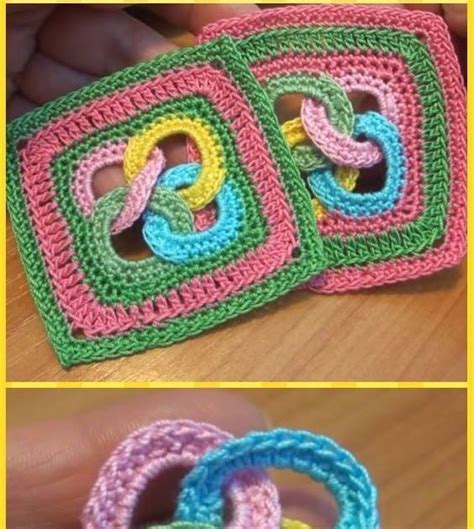 Crochet Interlocking Ring Granny Square Motif Free Pattern Crochet