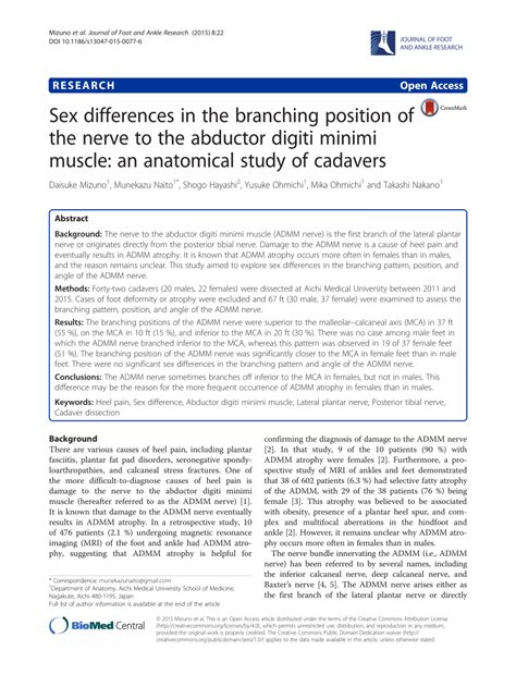 Pdf Sex Differences In The Branching Position Of The Nerve To The Abductor Digiti Minimi