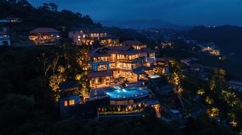 Luxury Hillside Villa With Illuminated Architecture Swimming Pools And