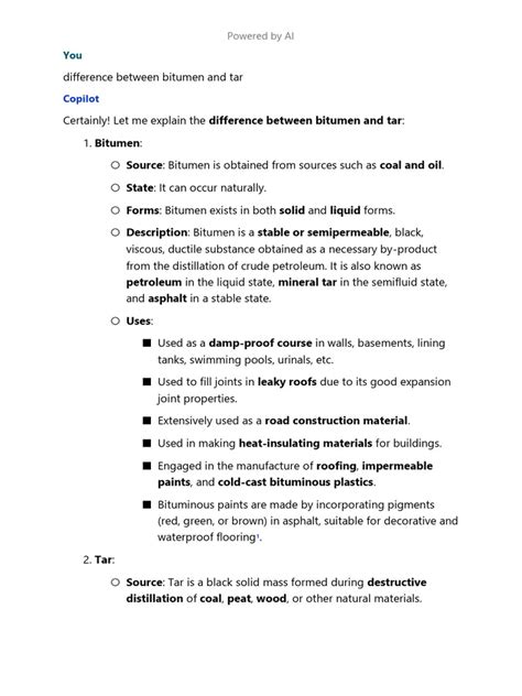 Bitumen Vs Tar Key Differences Pdf Materials Chemistry