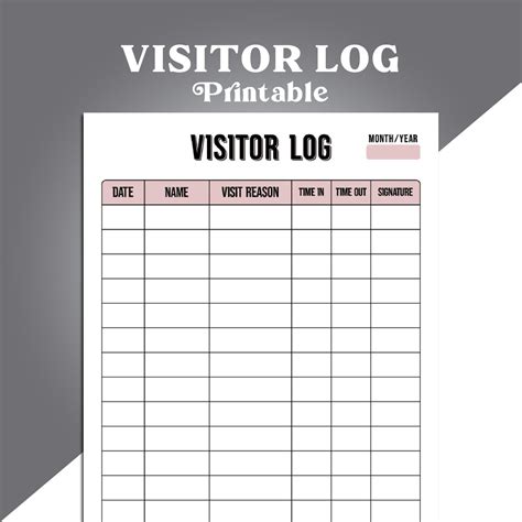 Visitor Log Printable Visitor Log Sheet Visitor Tracker Template Visitor Sign In Sign Out