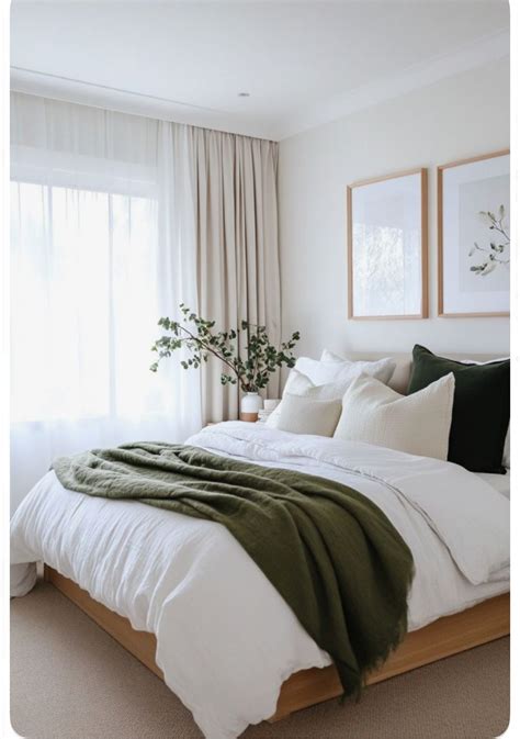 Neutral Bed Green Accents Olive Green And Neutral Bed