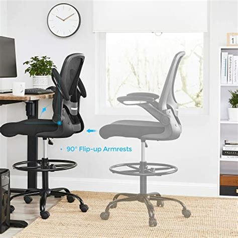 Songmics Drafting Chair With Flip Up Armrests Mesh Office Chair