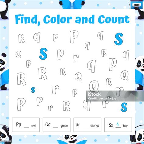 찾기 색상 및 알파벳 문자 수학 게임을 계산합니다 또한 숫자 추적 교육 워크 시트 색칠 하기 책 페이지입니다 쓰기 기술 운동 개체 그룹에 대한 스톡 벡터 아트 및 기타