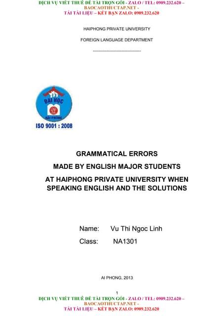 Grammatical Errors Made By English Major Students At Haiphong Private