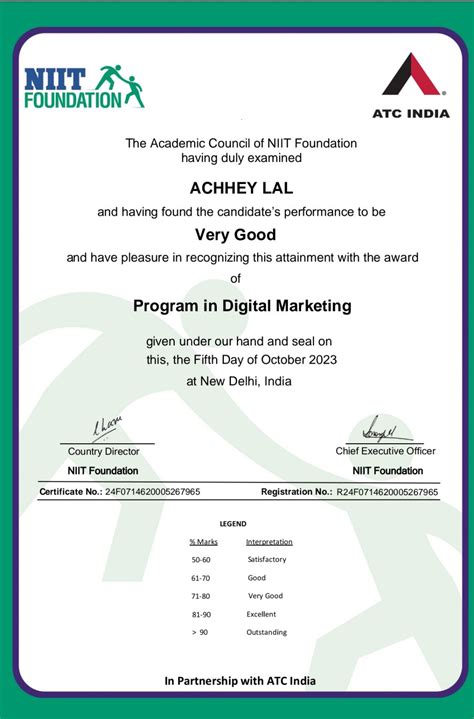 Digital Marketing Certificatethank You Niit Foundation Achhey Lal