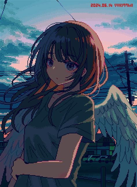 Nanami Yuki Yuki77mi Original Commentary Request Highres 1girl Angel Wings Artist Name