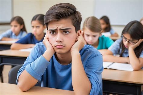 Premium Photo Student Sitting In The Class Looking Bored And Depressed