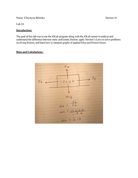 Lab 4 Phys 1021 Lab 4 Grade 100100 Name Chrystyna Biletsky