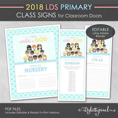 Item Details • Title Lds P002 Class Signs • Item Digital Printables