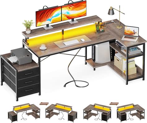 Aodk L Shaped Desk With Fabric Drawers Reversible