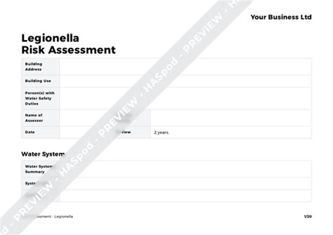 Legionella Risk Assessment Template Haspod