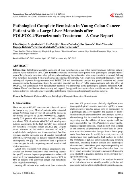 Pdf Pathological Complete Remission In Young Colon Cancer Patient