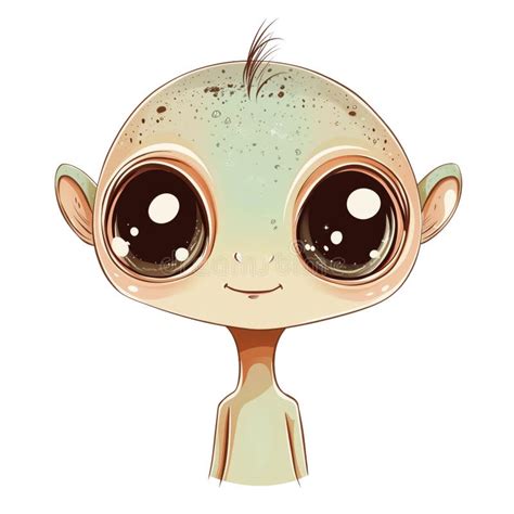 Cute Alien Character With Big Eyes And Small Body Smiling Expression