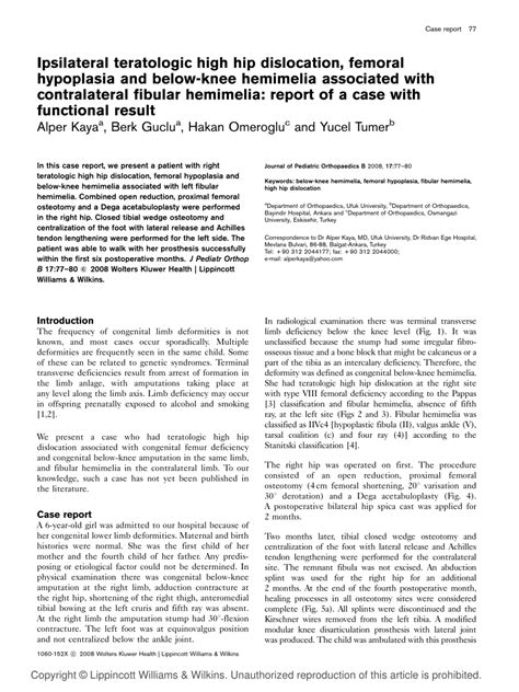 Pdf Ipsilateral Teratologic High Hip Dislocation Femoral Hypoplasia And Below Knee Hemimelia