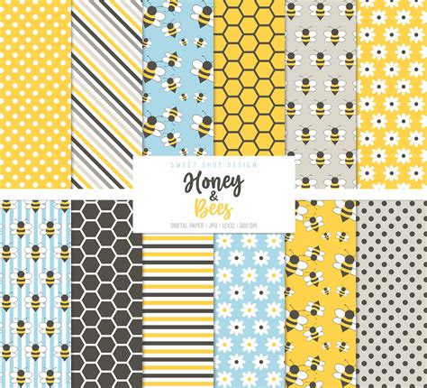 Honey And Bees Backgrounds Printable Digital Papers Etsy