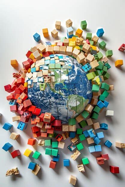 A Globe With A World Map Around It And A Globe Of Bricks Around It Premium Ai Generated Image