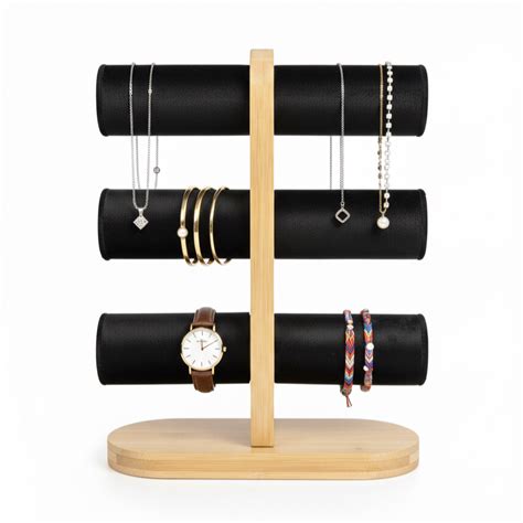 3 Tier Wooden Bangles Display Stand With Black Velvet Bars One Stop