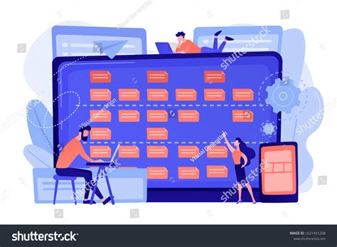 Tiny People Developers Laptop Customer Requirements Stock Vector
