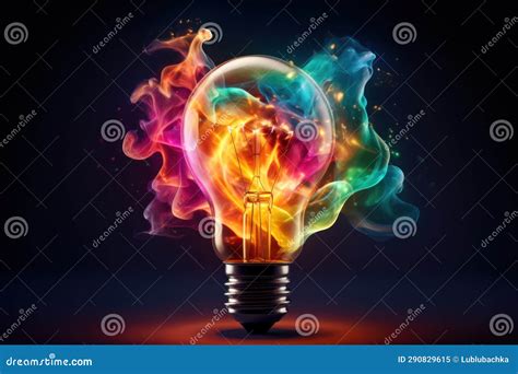 Colorful Light Bolb With Splashes Of Color Energy Waves Creative Idea